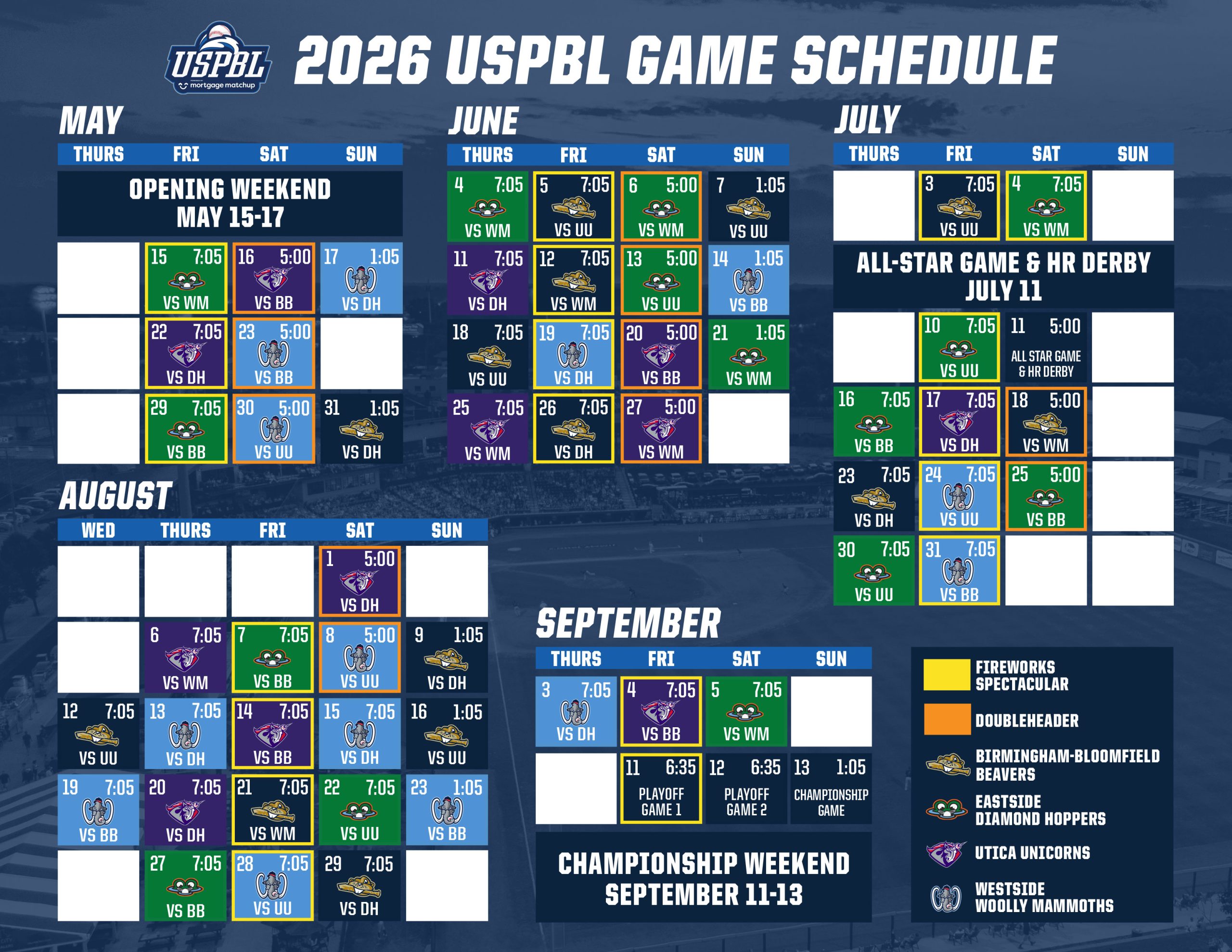 Printable Schedule - USPBL powered by Mortgage Matchup