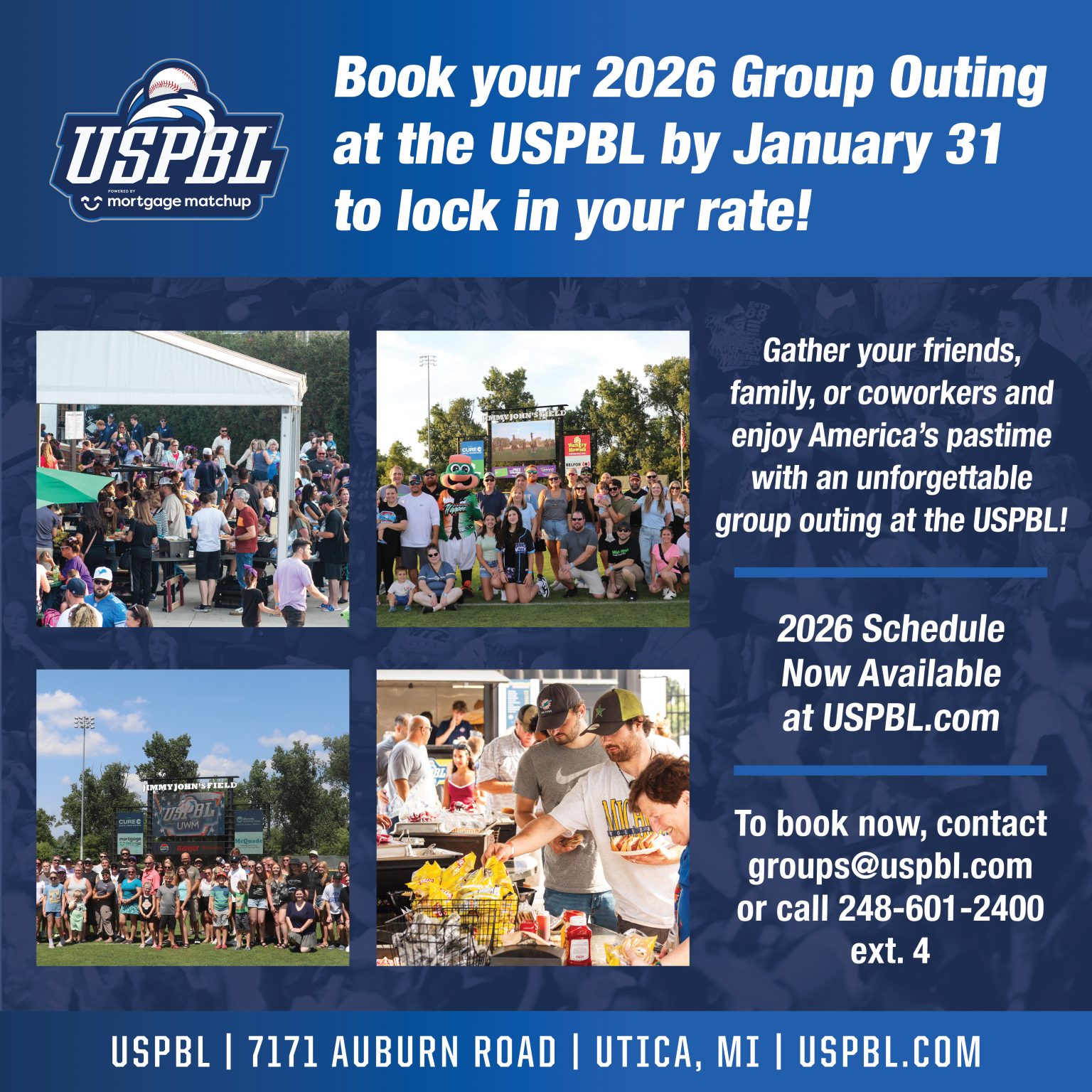 Book Your 2026 Group Outing - USPBL powered by Mortgage Matchup